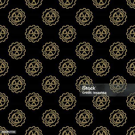 Cog Wheel With Radiation Sign Nuclear Energy Thin Line Seamless Pattern