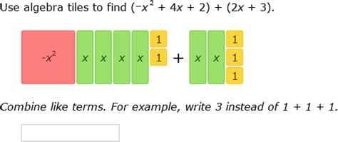 Ixl Add And Subtract Polynomials Using Algebra Tiles 8th Grade Math