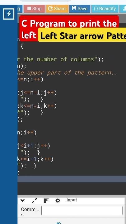 C Program To Print The Left Arrow Star Pattern Programminglanguage Cprogram Cprogramming