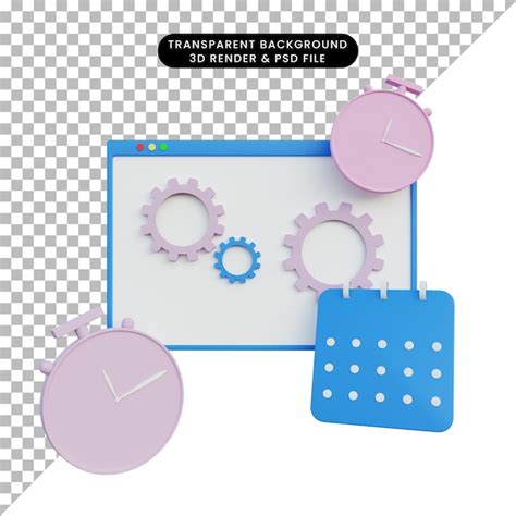 3d 렌더링 Ui Ux 달력 및 시계 아이콘 프리미엄 Psd 파일