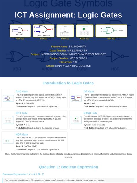 Ict Assignment Logic Gates 4 Pdf Logic Gate Boolean Algebra