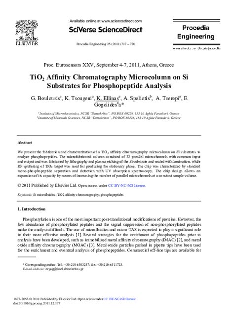 Pdf Tio2 Affinity Chromatography Microcolumn On Si Substrates For