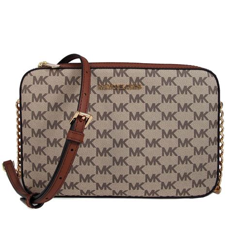Michael Kors Jet Set Item 金字logo滿版mk鍊帶斜背方包馬鞍棕色 斜背包鍊帶包 Yahoo奇摩購物中心