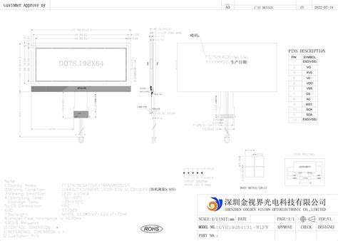 Golden Vision Mono Lcd Display 19264 Fstnnegativetransmissive Lcd