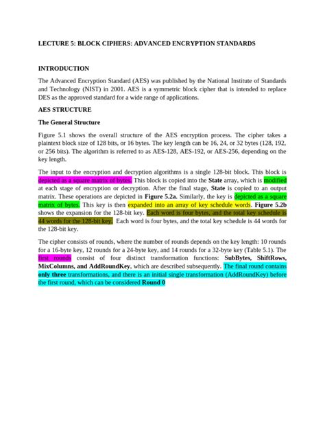 Lecture 5 Block Ciphers Aes Pdf Cipher Espionage Techniques