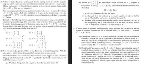 Solved Before We Define The Inverse Matrix Recall That Chegg Com