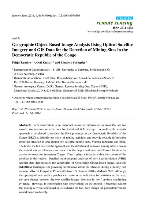 PDF Geographic Object Based Image Analysis Using Optical Satellite Imagery And GIS Data For