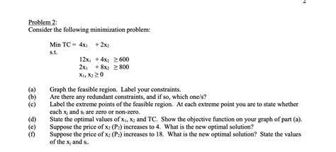 Solved Problem 2 Consider The Following Minimization Chegg Com