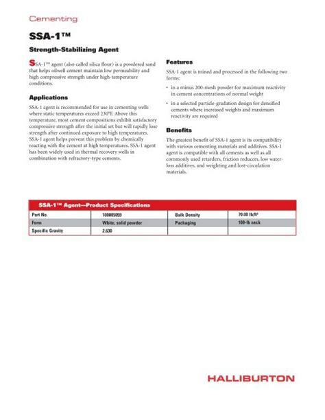Ssa 1™ Cement Additive Halliburton