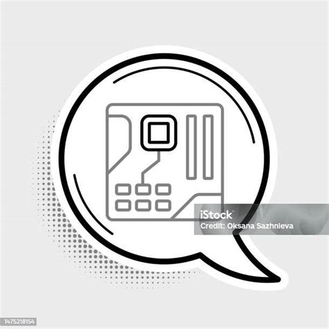 라인 전자 컴퓨터 구성 요소 마더 보드 디지털 칩 통합 과학 아이콘 회색 배경에 격리 회로 기판 다채로운 개요 개념 벡터 Cpu
