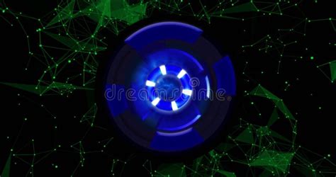 Image Of Network Of Connections Over Scope Scanning On Black Background