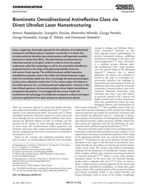 Pdf Biomimetic Omnidirectional Antireflective Glass Via Direct