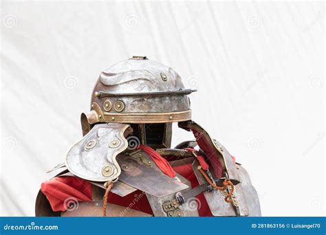 Foreground Of Helmet And Armor Of An Ancient Roman Empire Soldier