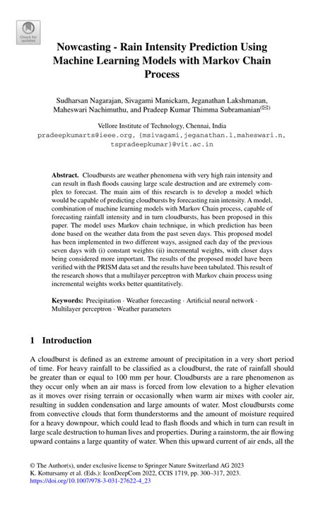 Pdf Nowcasting Rain Intensity Prediction Using Machine Learning Models With Markov Chain Process