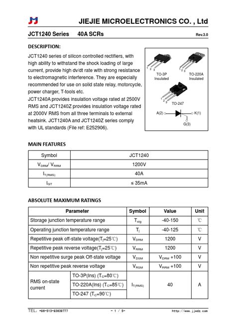 Jct1240 Datasheet 40a Scrs Jiejie Microelectronics