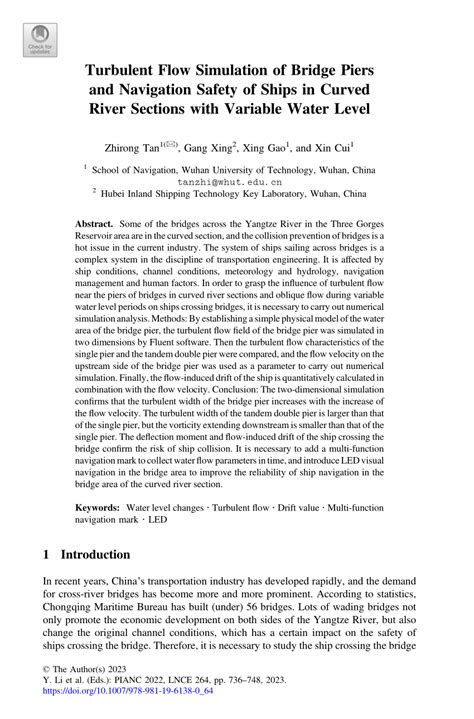 pdf turbulent flow simulation of bridge piers and navigation safety