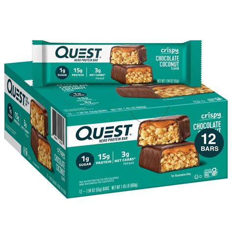 Quest Chocolate Coconut Crispy Hero Protein Bar Gluten Free 15g Protein 194 Oz 12 Count