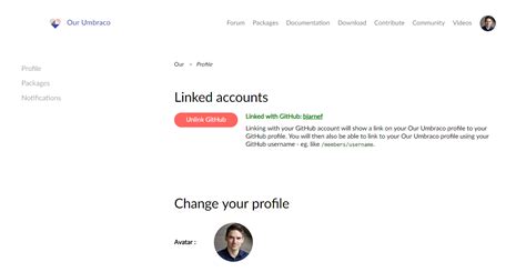 packages page under profile is broken · issue 401 · umbraco ourumbraco