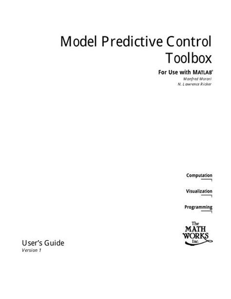 Model Predictive Control Toolbox Users Guide