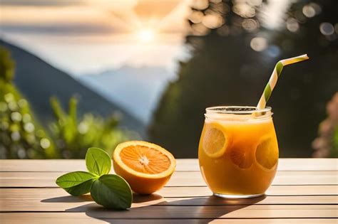 Premium Ai Image A Glass Of Orange Juice With A Straw In It And A Straw In The Middle