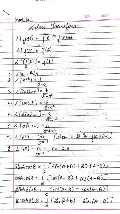 SOLUTION Formulas On Laplace Transform Module 1 Of 3rd Sem Engineering