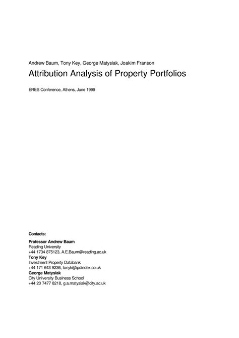 Pdf Attribution Analysis Of Property Portfolios