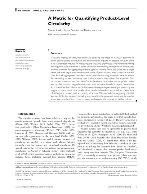 Pdf A Metric For Quantifying Product Level Circularity Product Level