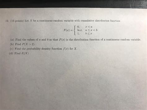 Solved 12 15 Points Let X Be A Continuous Random Variable