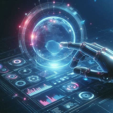 Sci Fi Technology Robotic And Human Interactions In A Digital World Stock Illustration