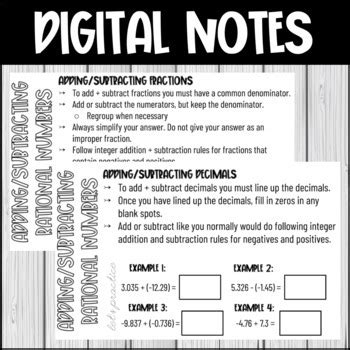 Adding Subtracting Rational Numbers Digital PDF Notes Freepug
