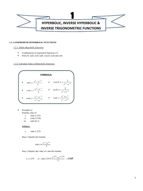 Chapter 1 Hyperbolic Inverse Hyperbolic Inverse Trigonometric Pdf