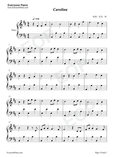 Carolina 简单版 沼泽深处的女孩主题曲五线谱预览 Eop在线乐谱架