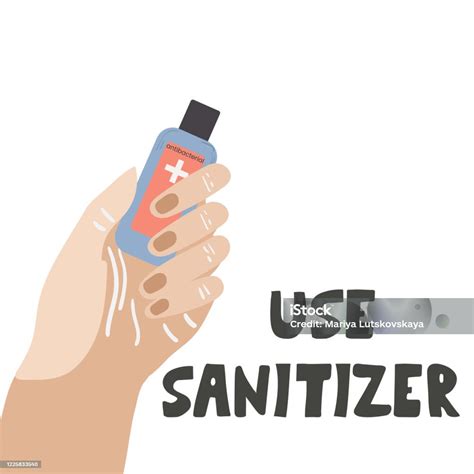 소독제를 사용 텍스트 항균 살균제 젤 손 소독제 디스펜서 감염 제어 개념 감기 바이러스 코로나바이러스 독감 예방을 위한 소독제