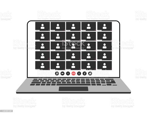 화상 통화 인터페이스 화상 통화 화면 아이콘 및 노트북용 Ui 템플릿 벡터 오버레이 통화 버튼이 있는 노트북 응용 프로그램에 대한 화상 회의 또는 화상 통화 온라인 채팅