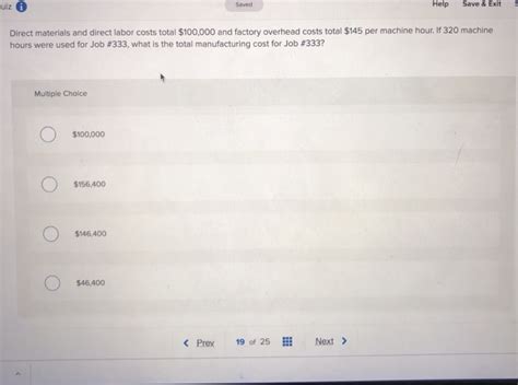 solved uiz 6 help save and exit s saved direct materials and