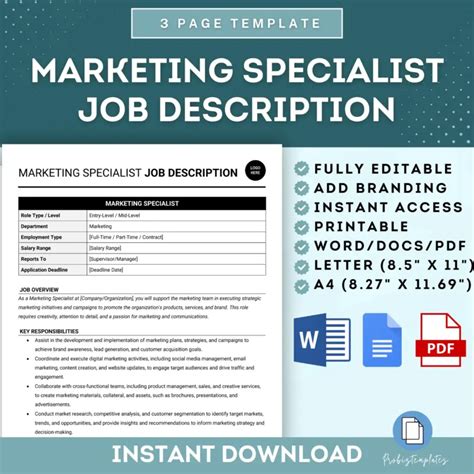 Marketing Specialist Job Description Template Probiztemplates