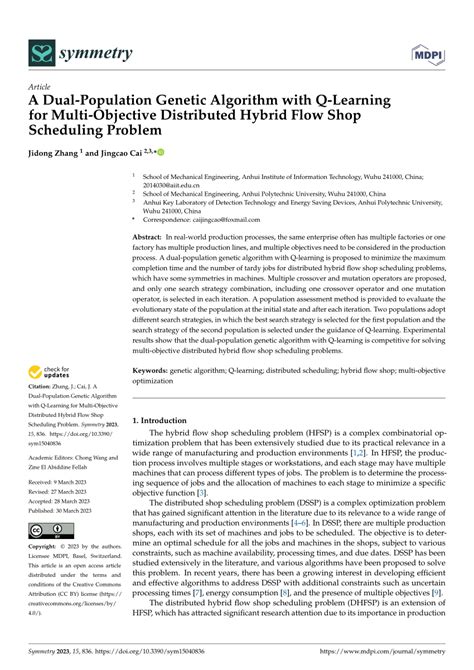 Pdf A Dual Population Genetic Algorithm With Q Learning For Multi Objective Distributed Hybrid