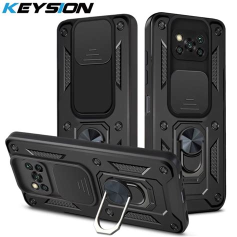 Keysion Shockproof Armor Case For Xiaomi Poco X Nfc Ring Stand Push Pull Camera Protection