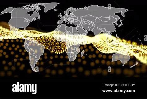 Global Data Flow Animation Over World Map With Yellow And Black Dots Technology Cyber Network