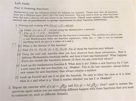 Solved Lab Tasks Part I Defining Functions Mathematica Uses