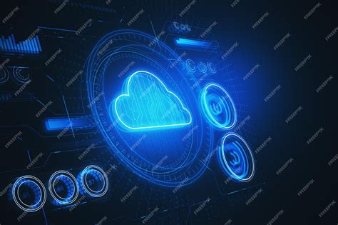 Premium Photo Glowing Cloud Computing Hologram On Dark Backdrop 3d Rendering