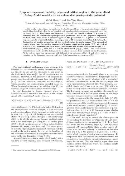 Pdf Lyapunov Exponent Mobility Edges And Critical Region In The