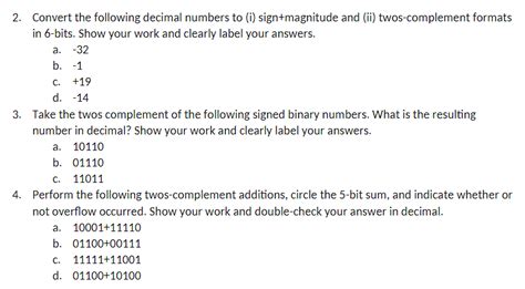 Solved 2 Convert The Following Decimal Numbers To I