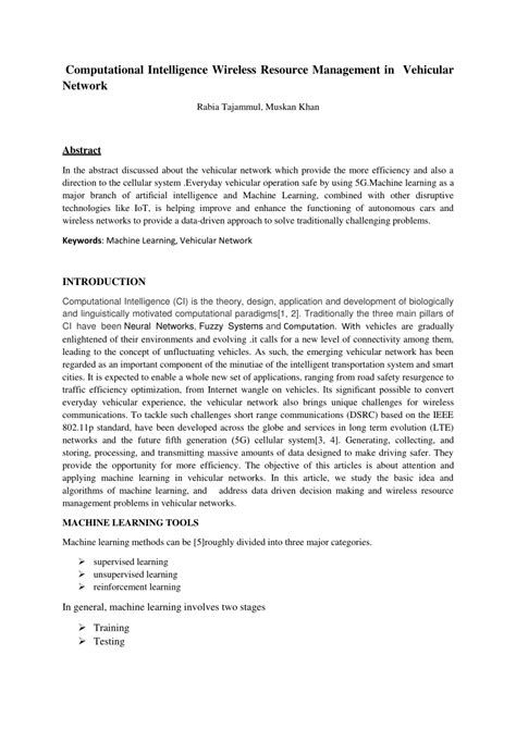 Pdf Computational Intelligence Wireless Resource Management In Vehicular Network