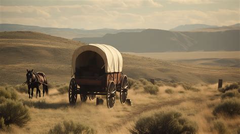 Pass Through Covered Wagon Is Passing Through A Country Field