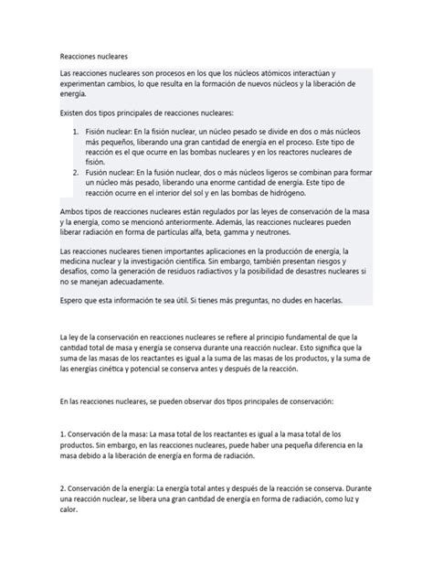 Reacciones Nucleares Pdf La Energía Nuclear Reacción Nuclear