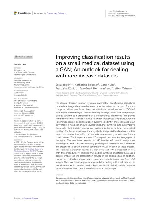 Pdf Improving Classification Results On A Small Medical Dataset Using A Gan An Outlook For