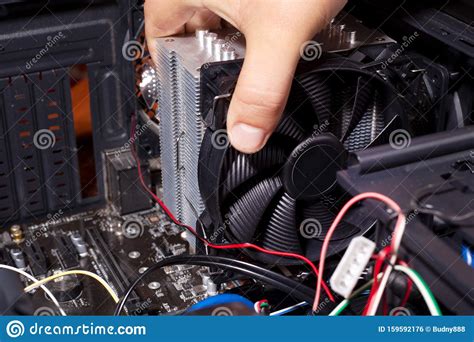 Installation Of A Radiator And Cooling Cooler In A Computer Service Center Stock Photo Image