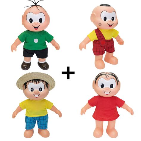 Kit 4 Bonecos Clássicos Turma Da Mônica Cebolinha Cascão Chico