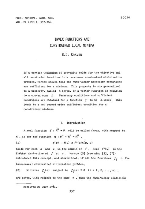pdf invex functions and constrained local minima